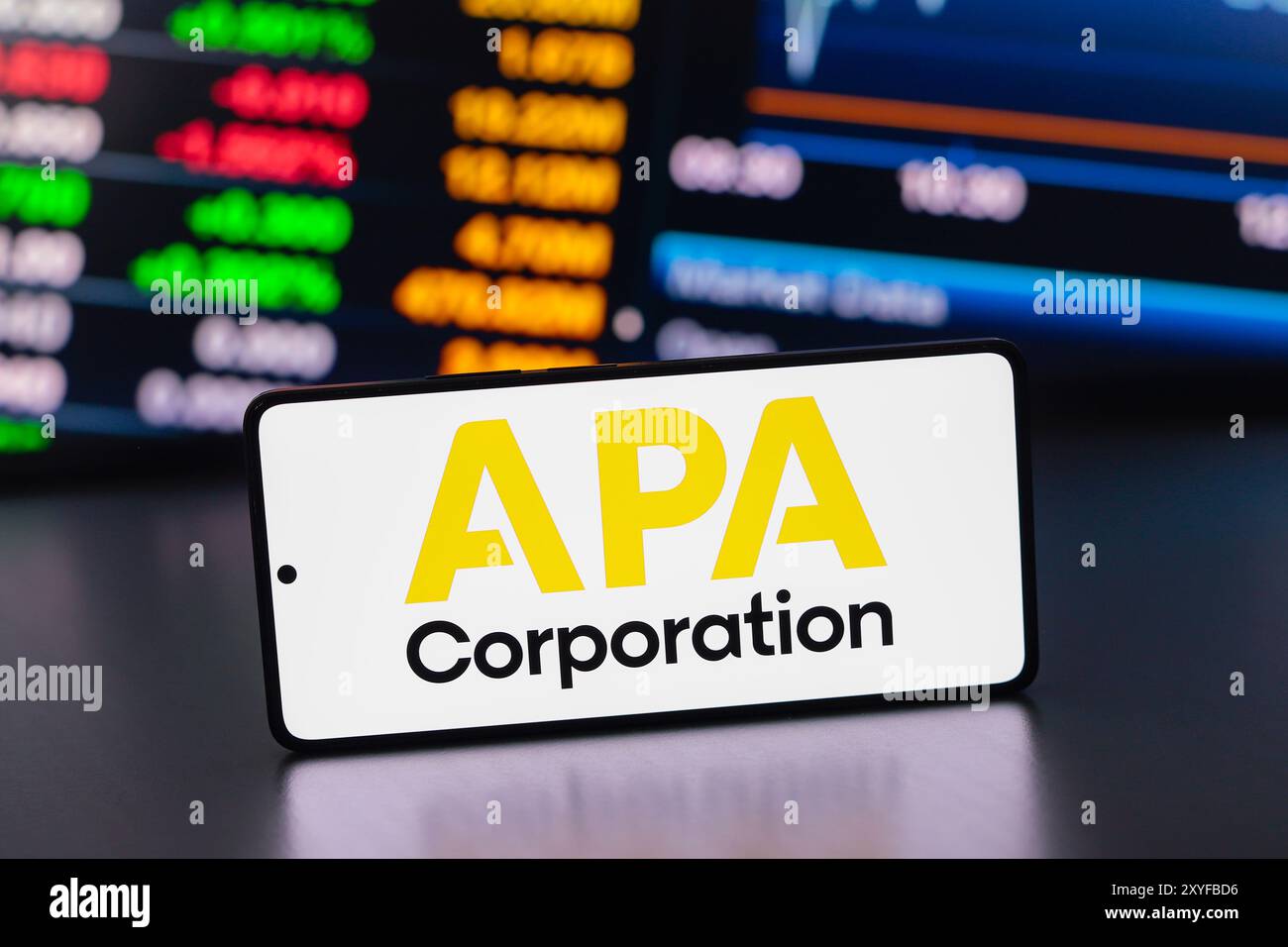 In this photo illustration, the Apache Corporation (APA Corporation ...