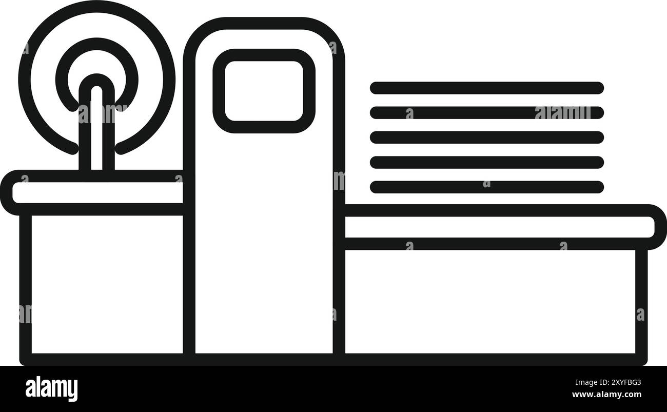 Simple vector icon of a wood processing machine cutting wooden planks ...