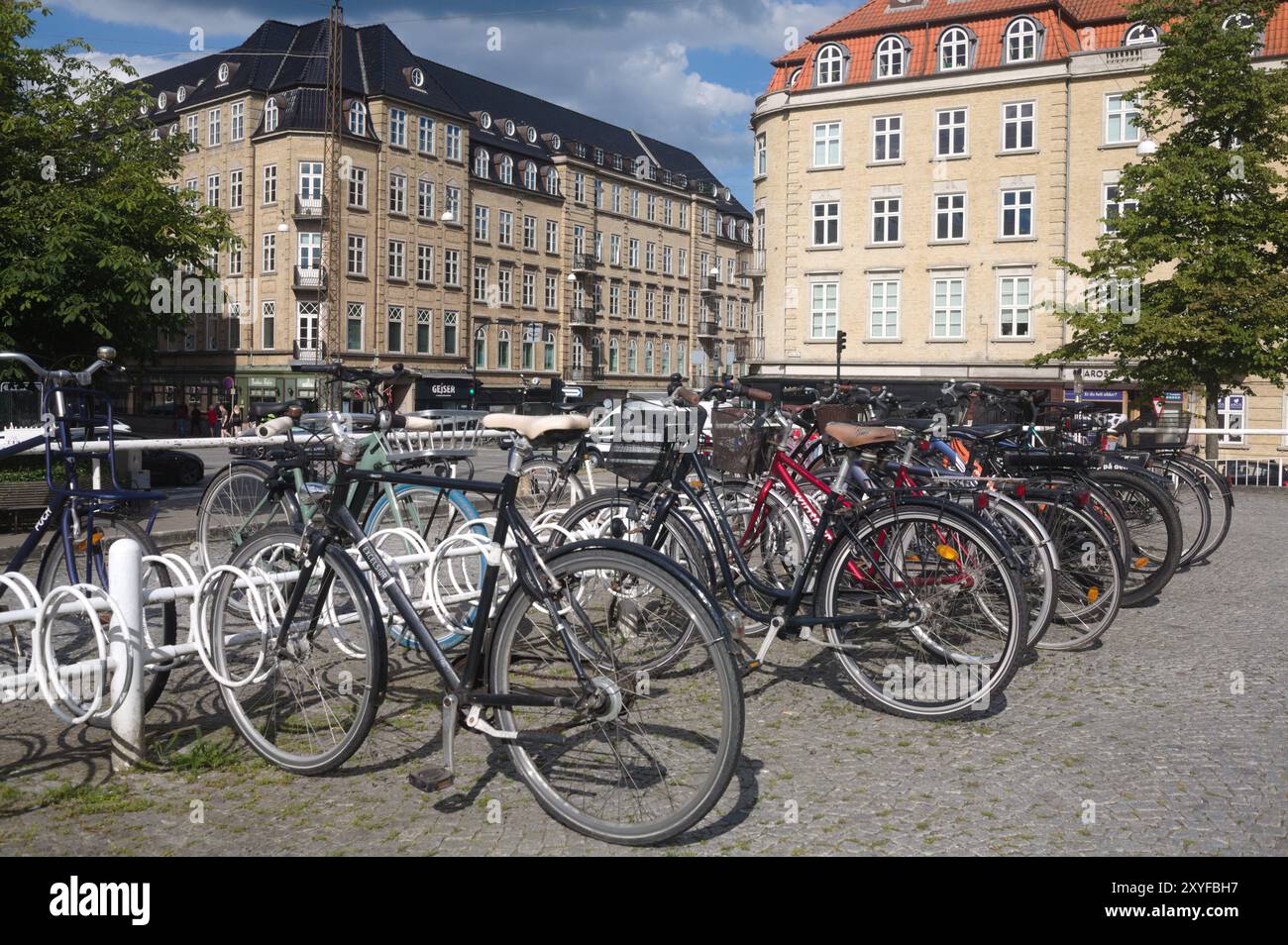 Bicycle rack on Radhuspladsen in central Aarhus Jutland Denmark Stock ...