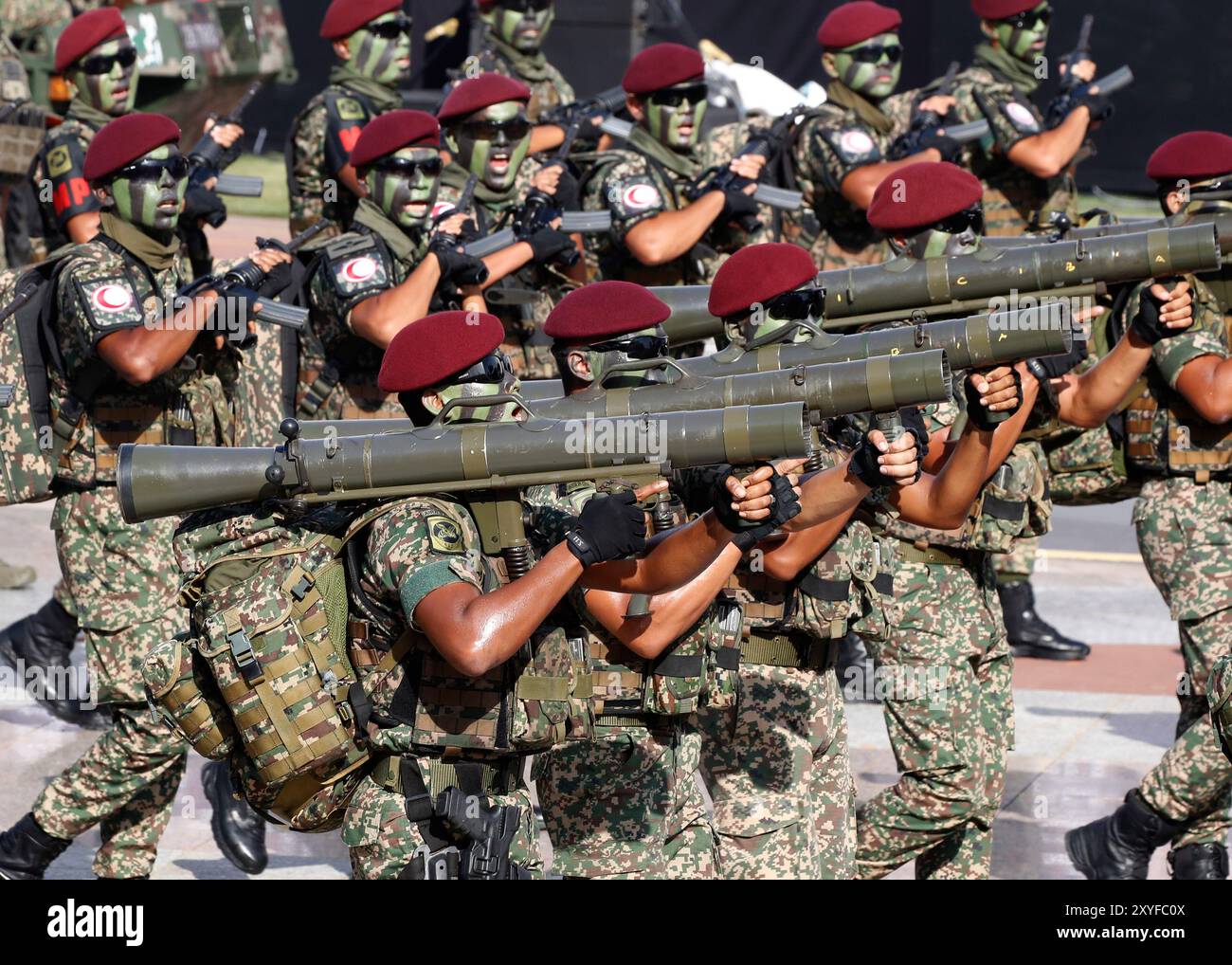 Kuala Lumpur, Malaysia. 29th Aug, 2024. Malaysian Armed Forces personnel march during the 67th ...