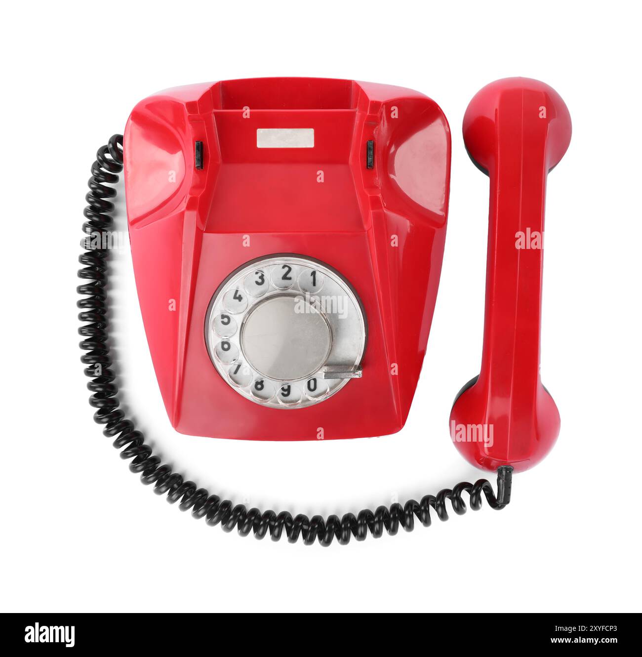 One red telephone with handset isolated on white, top view Stock Photo ...