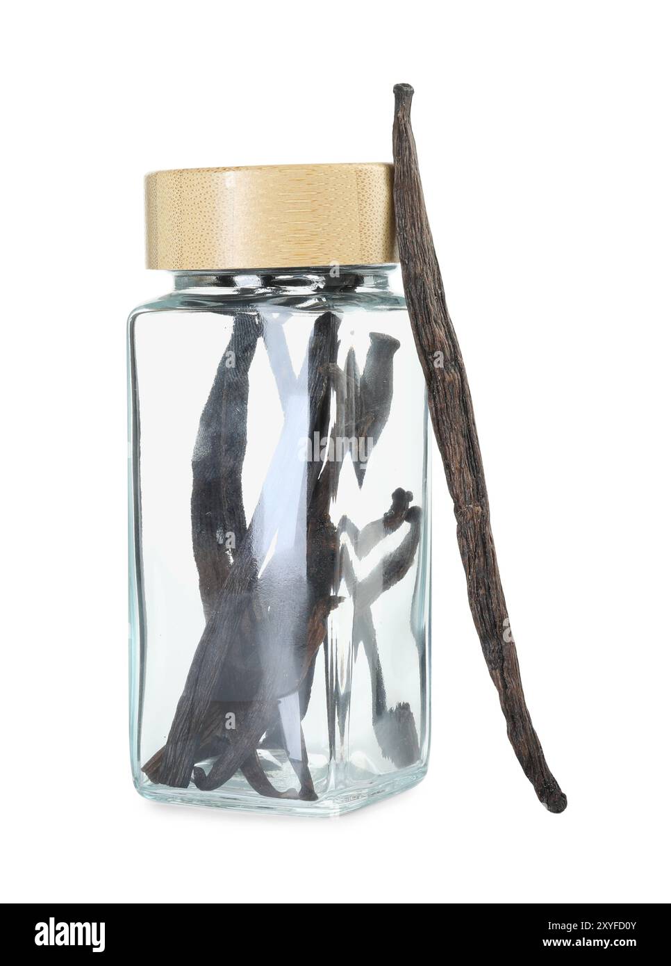 Vanilla pods in glass jar isolated on white Stock Photo - Alamy