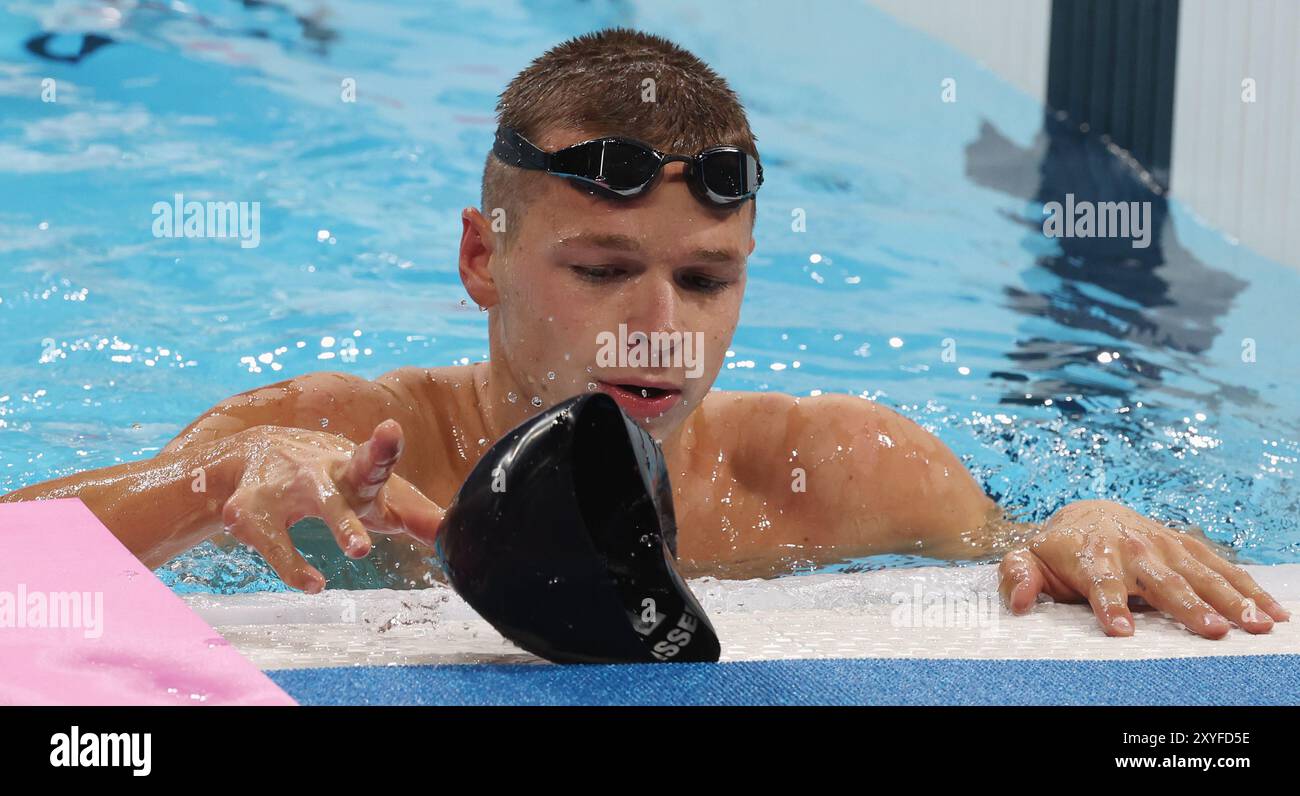 Paris, France. 29th Aug, 2024. Belgian Sam de Visser reacts after the ...