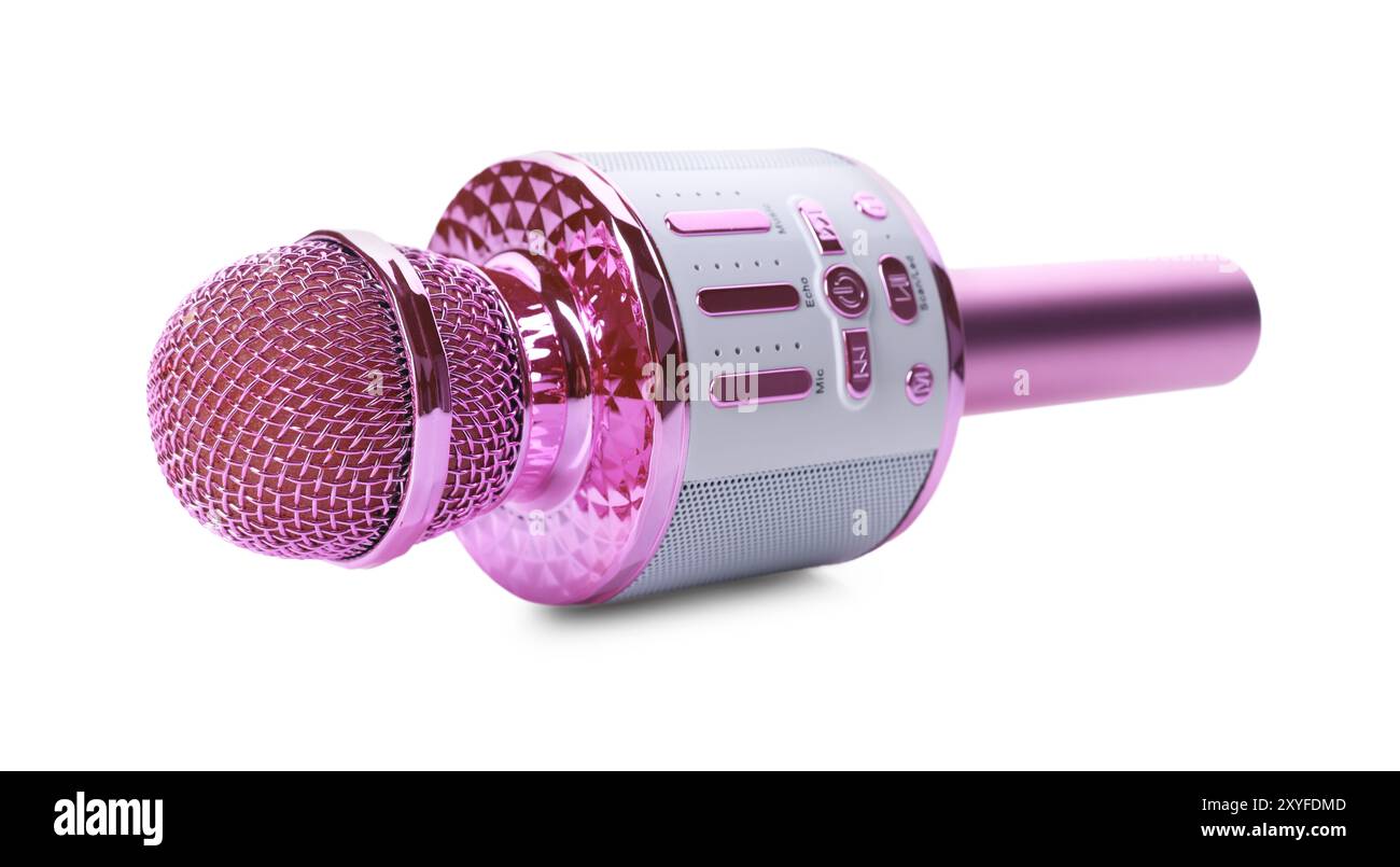 One pink karaoke microphone isolated on white Stock Photo - Alamy