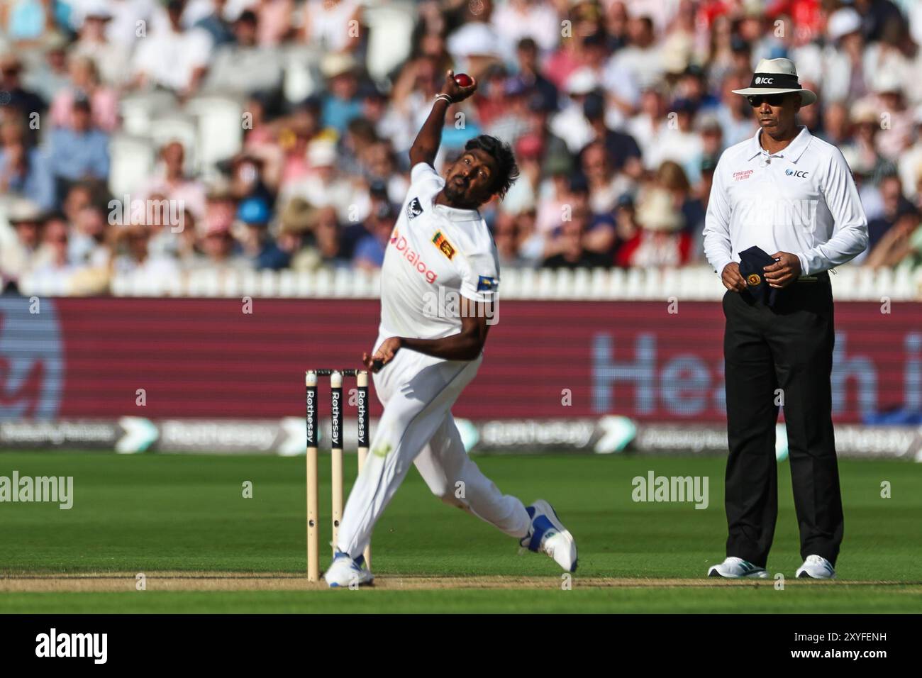 Milan Rathnayake of Sri Lanka delivers the ball during the England Men ...