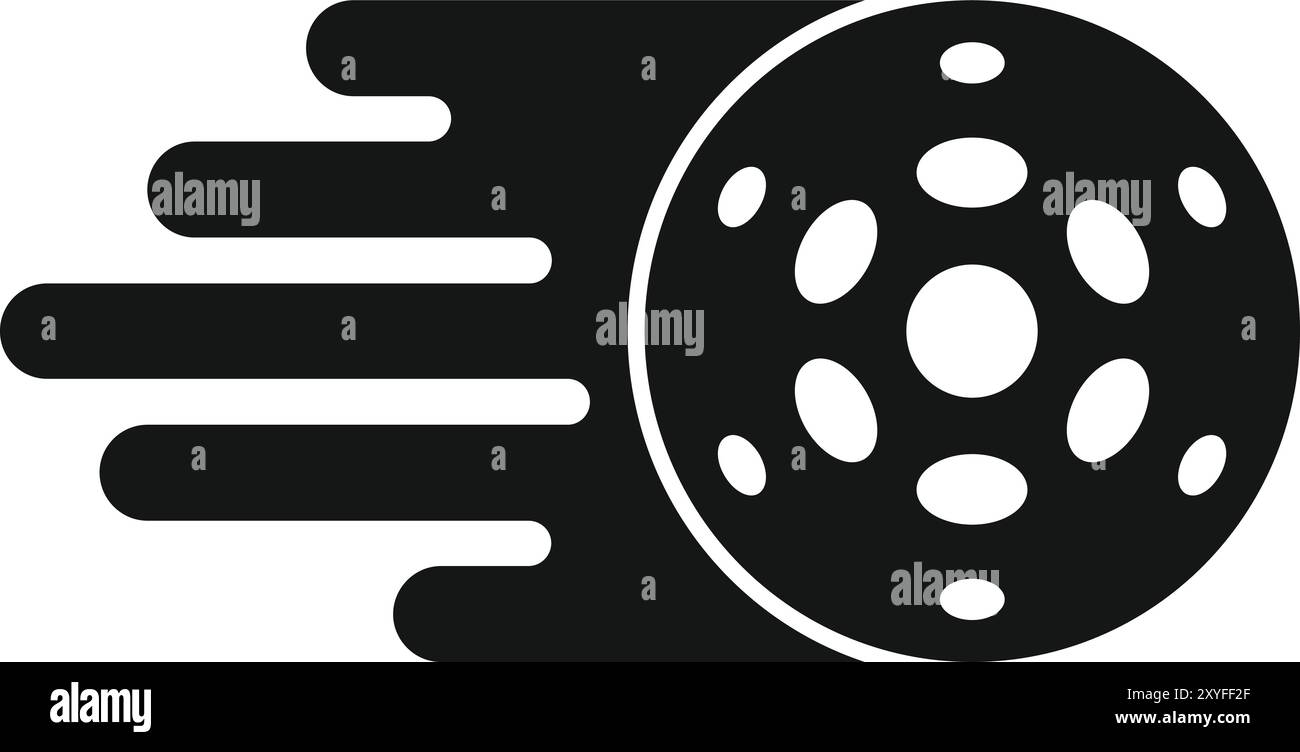 Black and white icon of a round textured object moving fast and leaving ...