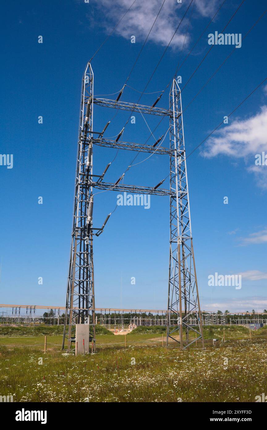 Electricity pylon by substation between Holstebro and Ulfborg Stock ...