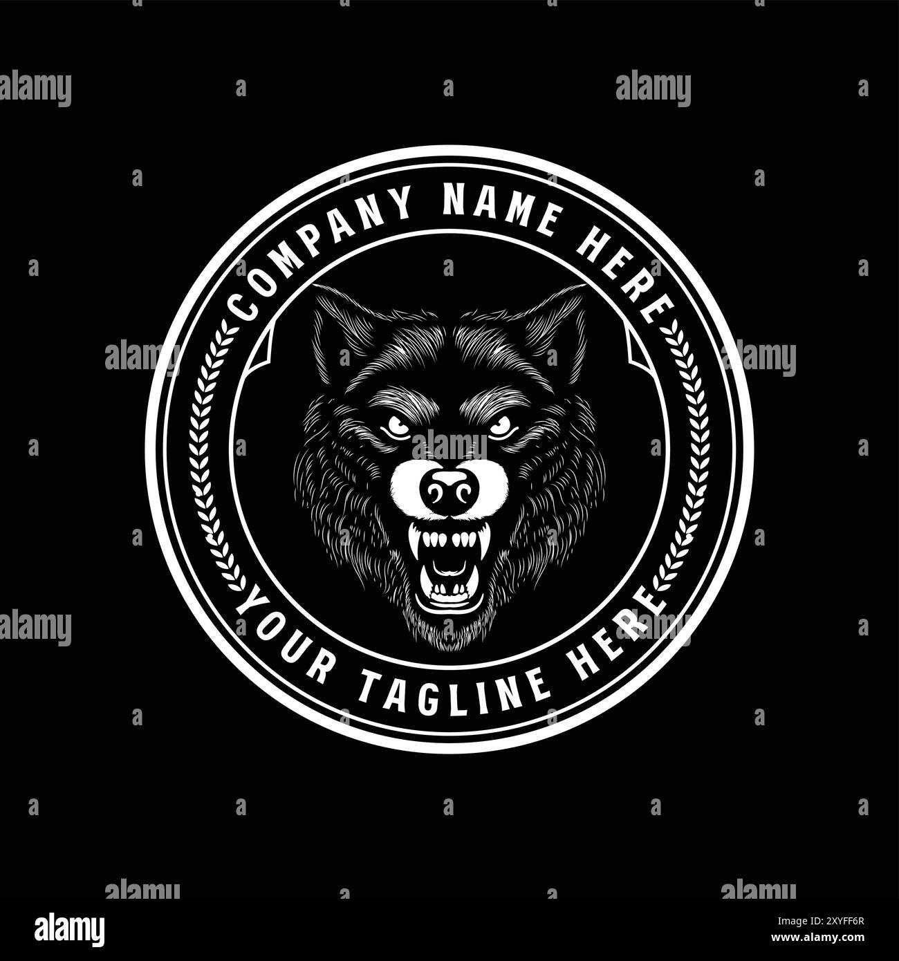 Vintage Retro Hand Drawn Roaring Angry Wolf Dog Head Badge Emblem Label ...