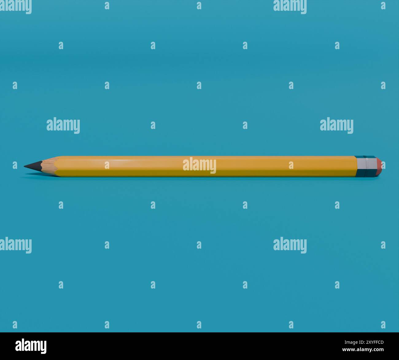 Yellow graphite pencil in horizontal position with blue background ...