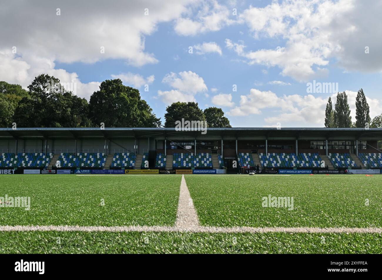 A general view of Park Hall Stadium ahead of the UEFA Conference League match The New Saints vs ...