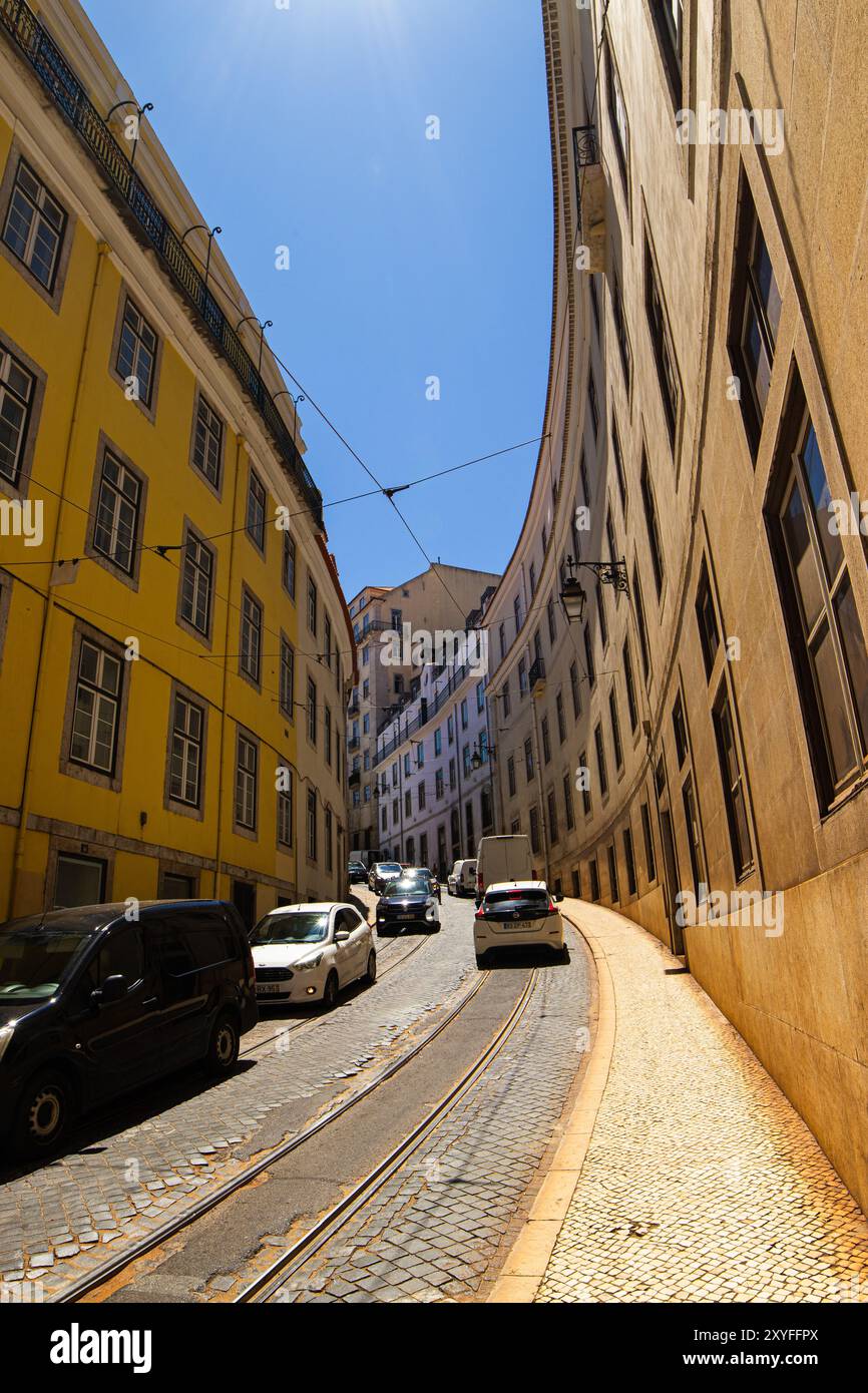 curving narrow street in Lisboa Stock Photo - Alamy
