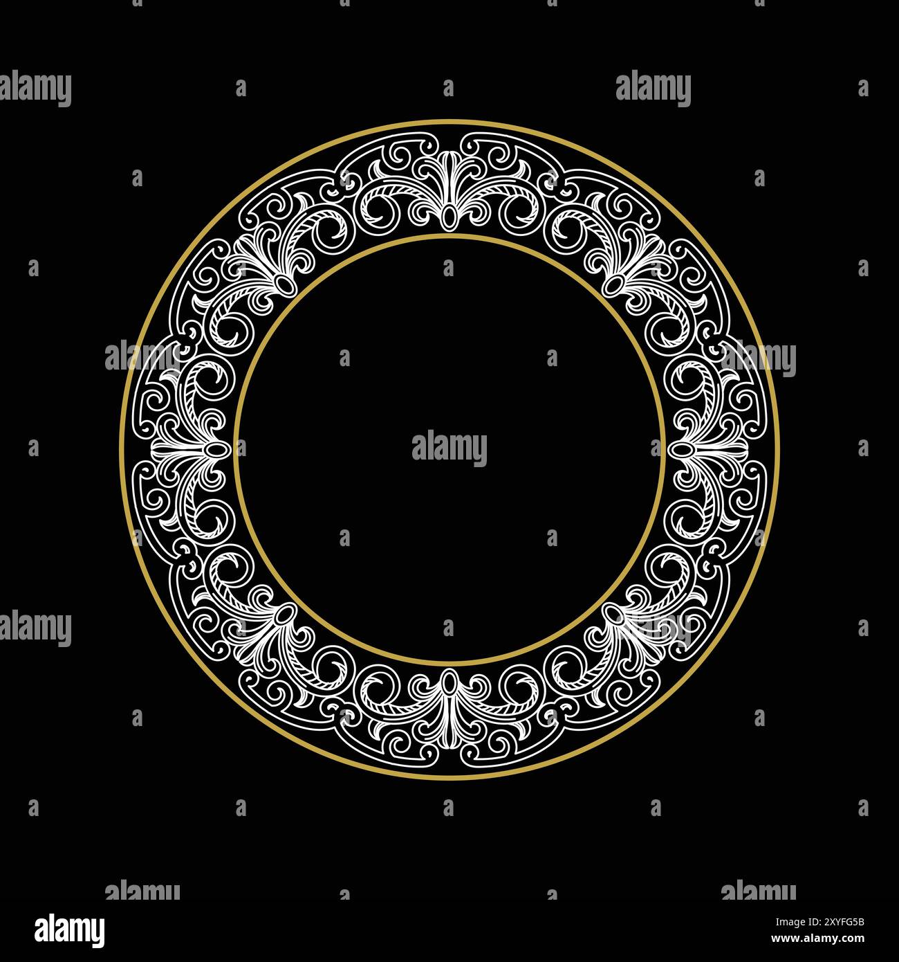Vintage Golden Circle Round Royal Border Frame with Art Deco Ornaments ...