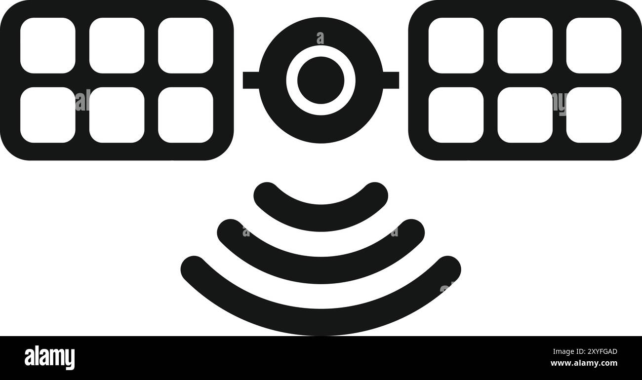 Simple icon of a space satellite transmitting signals from its position ...