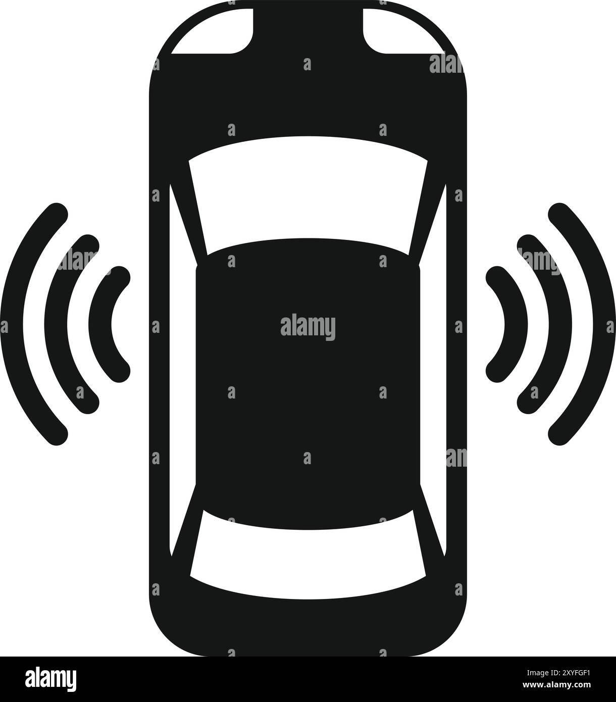 Black and white icon of a car with radar waves emanating from it ...