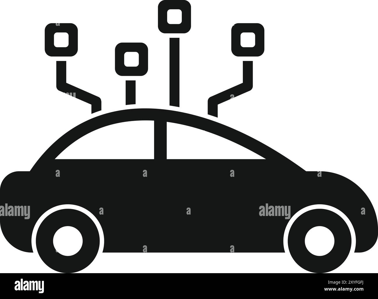 Black icon of a smart car using artificial intelligence for self ...