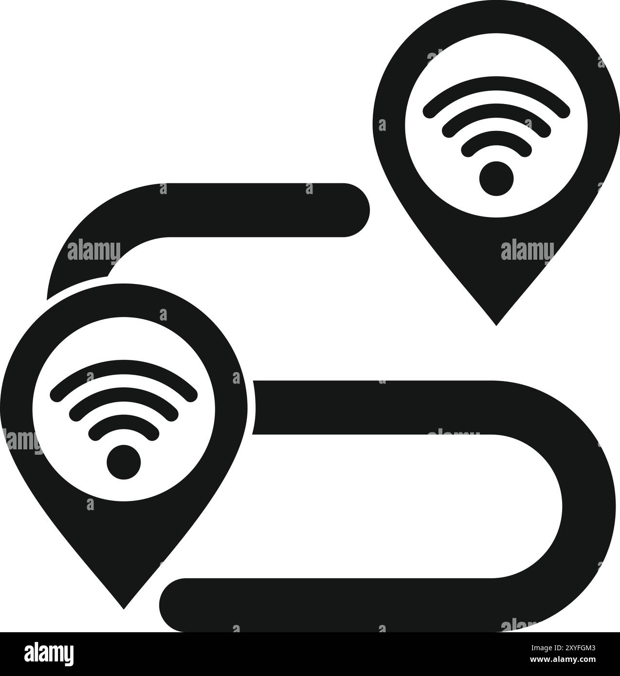 Simple black icon of a curved route connecting two wifi spots Stock ...