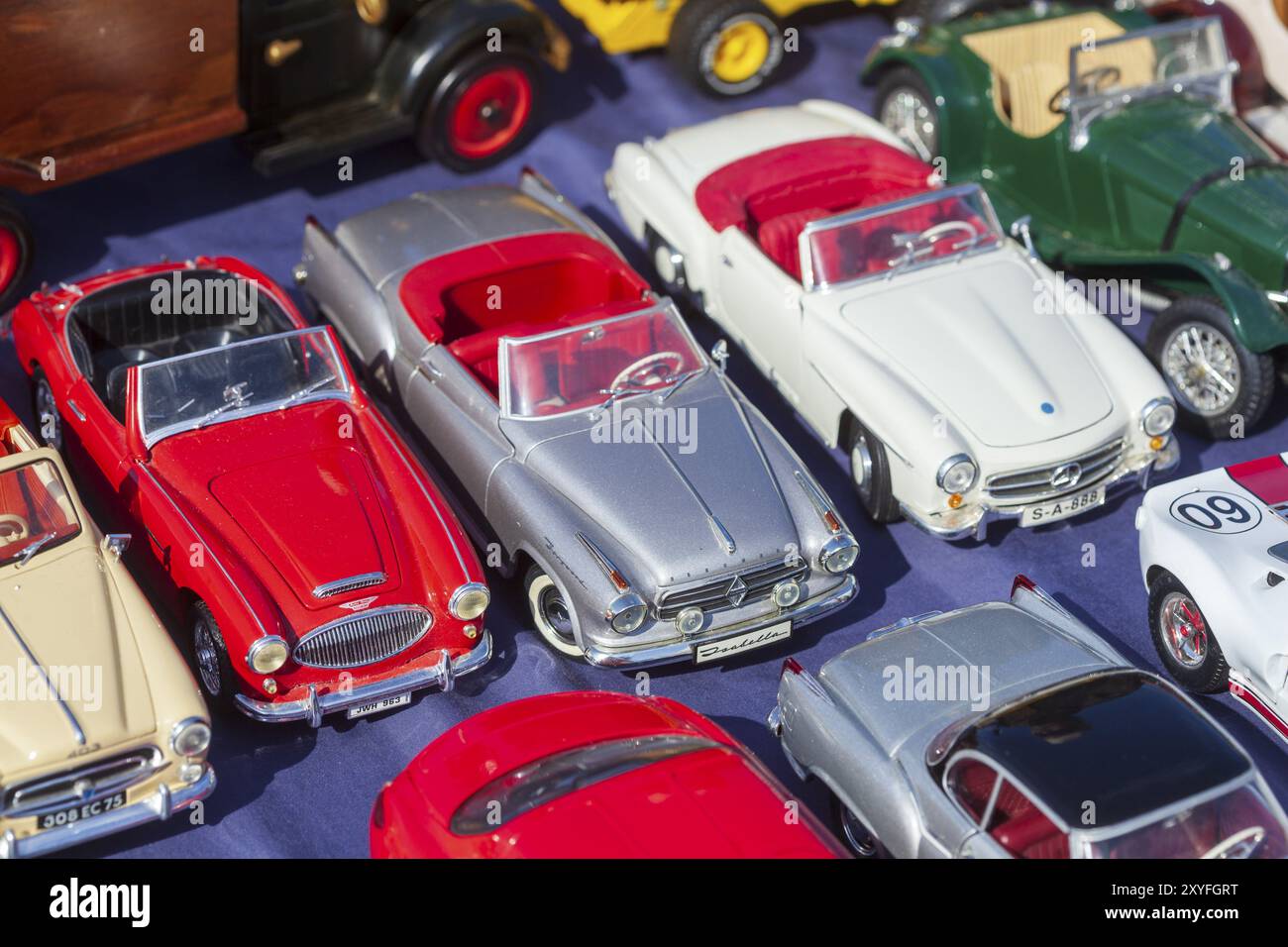 Old metal convertible toy cars at a flea market, Germany, Europe Stock ...