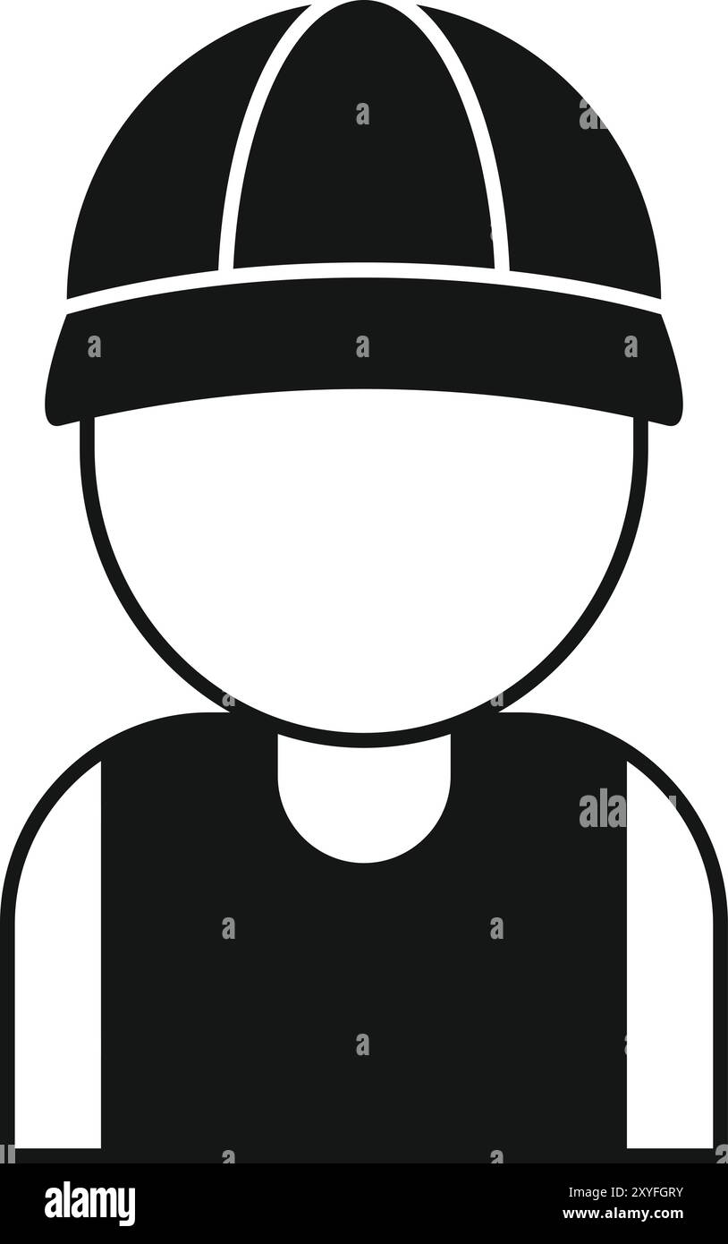 Simple black and white vector icon of a construction worker wearing a ...