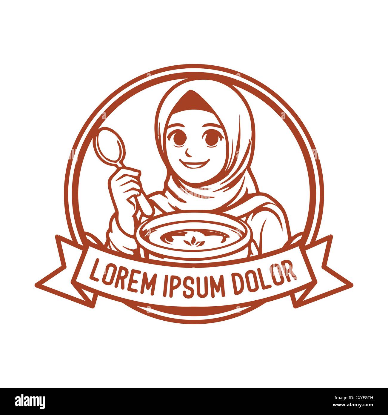 Hijab Muslim Girl Women with Spoon and Mug Badge Emblem Label for ...