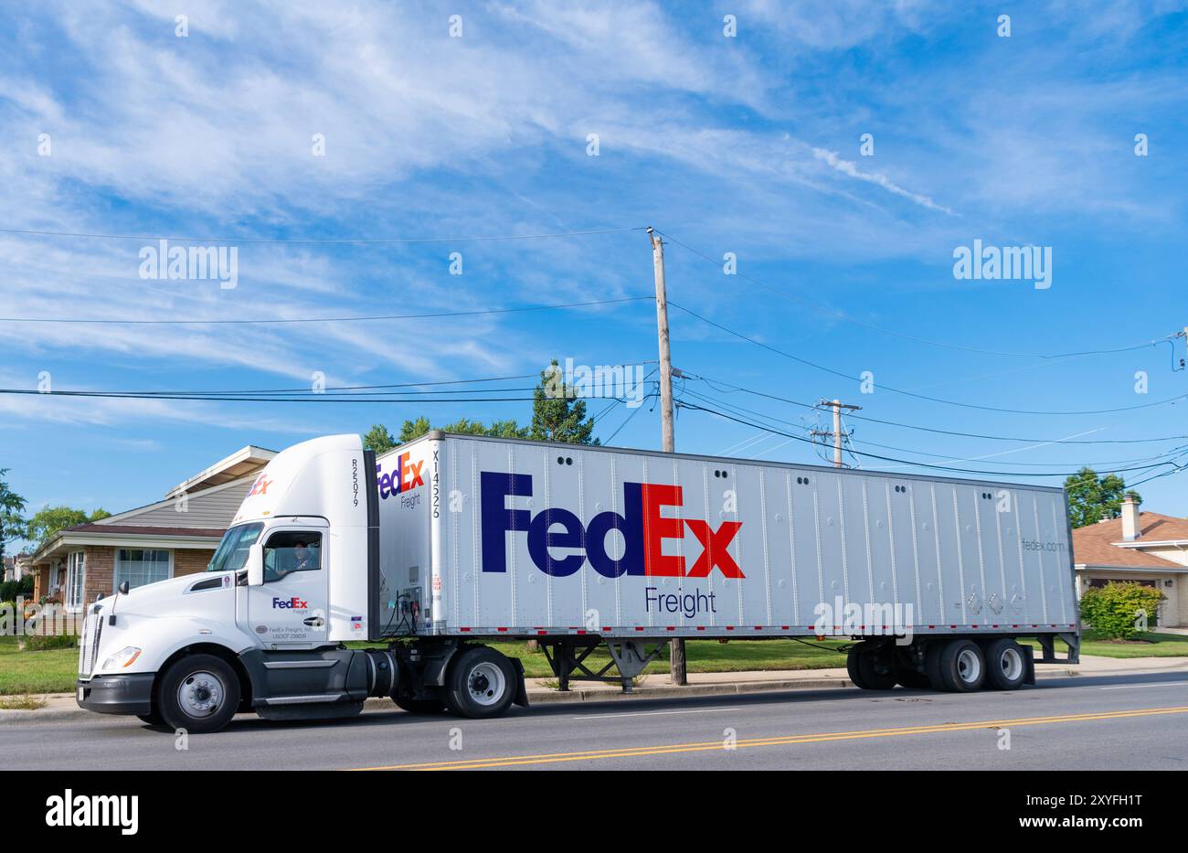 Chicago, USA - August 21, 2024: Truck with FedEx container on truck on ...