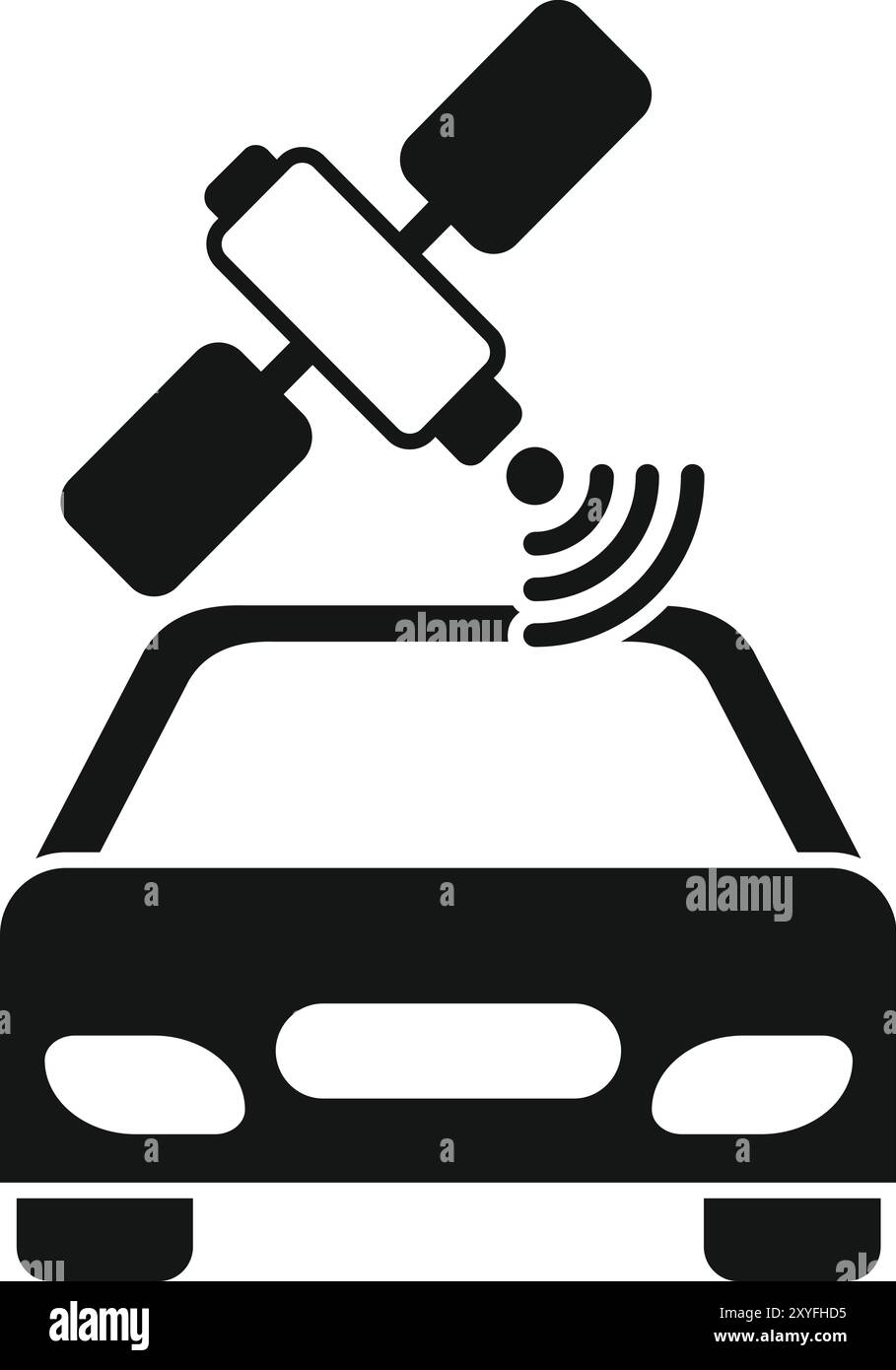 This simple black and white vector icon represents a car receiving a ...