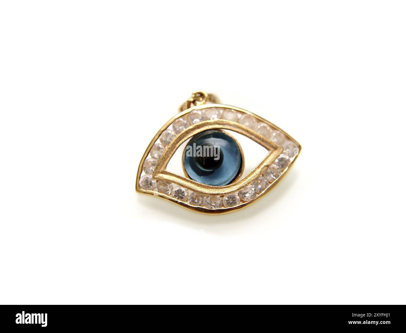 Evil eye with diamonds, and yellow gold, isolated towards white ...