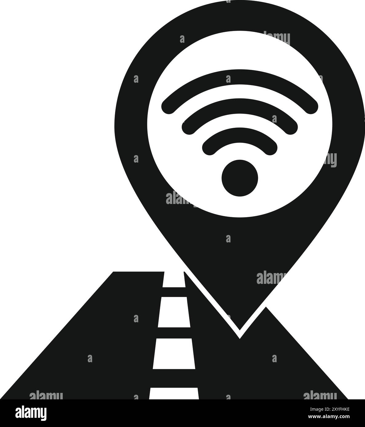 Black gps pointer with wifi symbol showing a road trip location with ...
