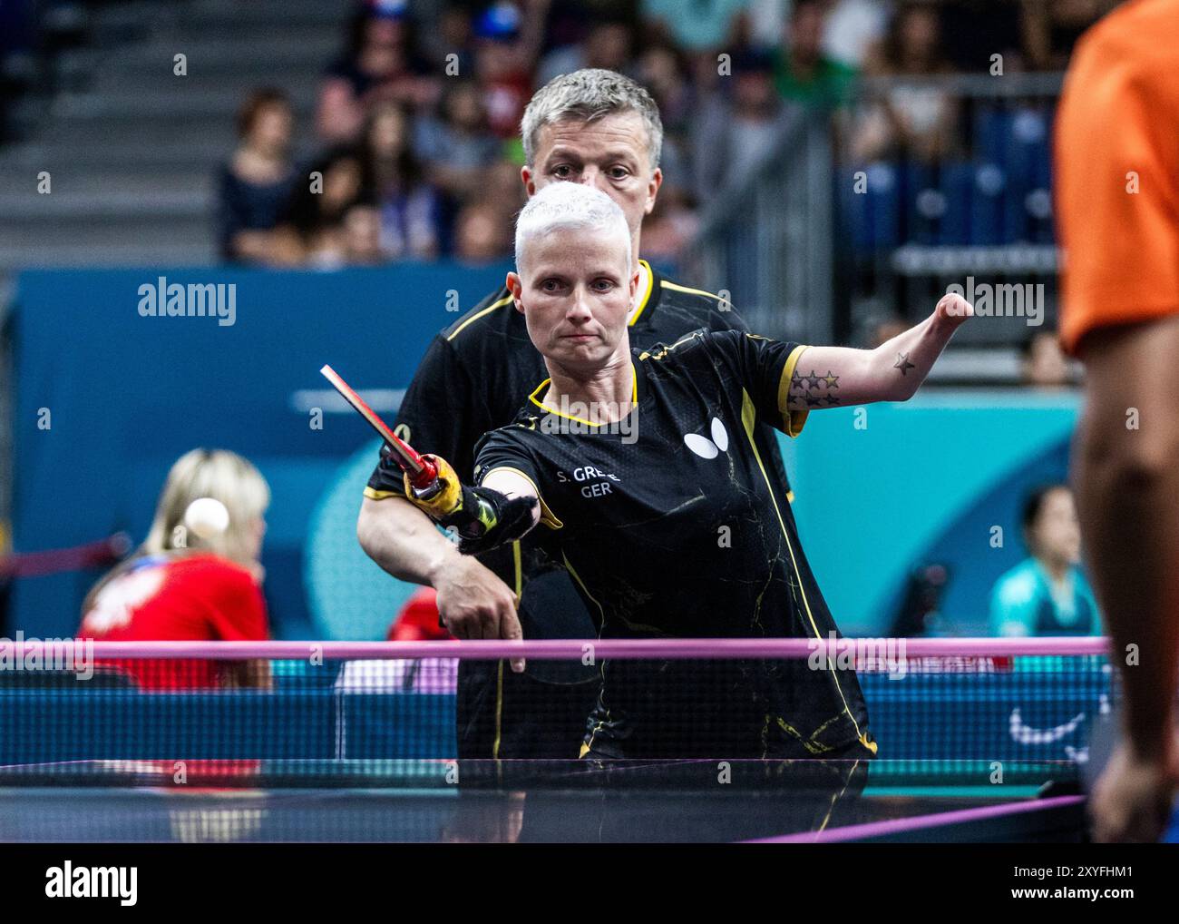 PARIS, FRANCE - AUGUST 29: Stephanie GREBE (GER) (in front), startclass ...
