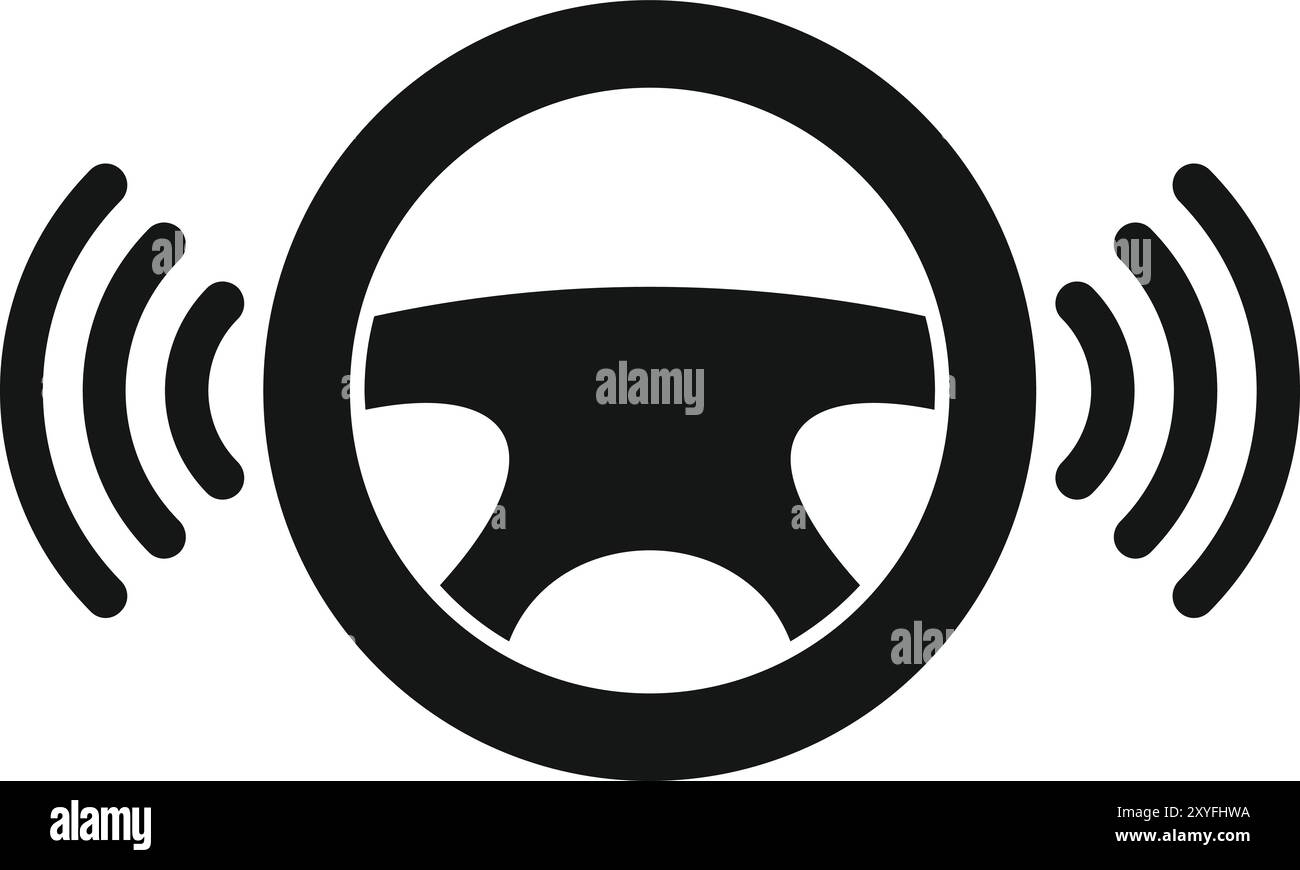 Black icon of a steering wheel transmitting signals, representing ...