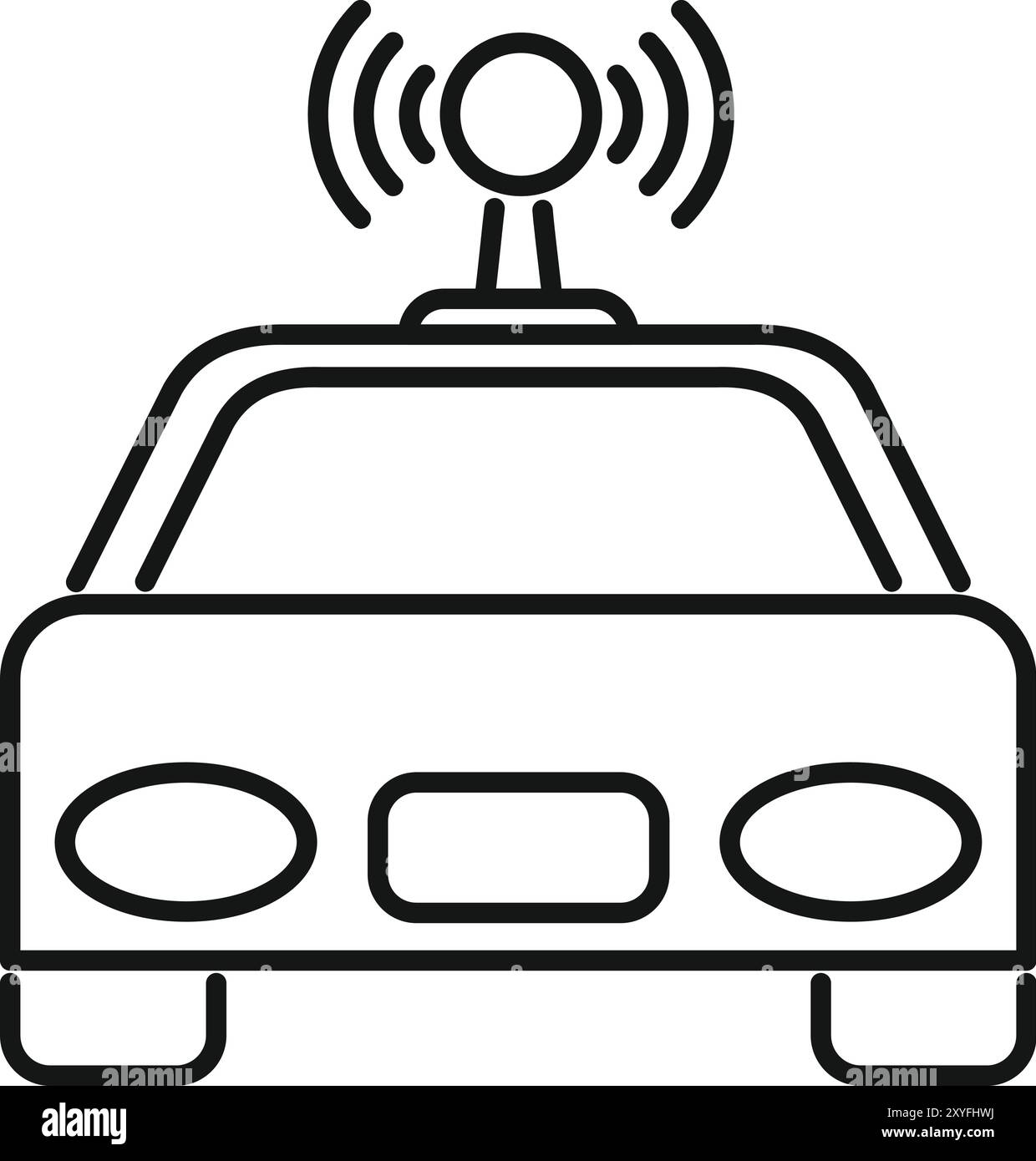 Police patrol car emitting radio waves icon in outline style isolated ...