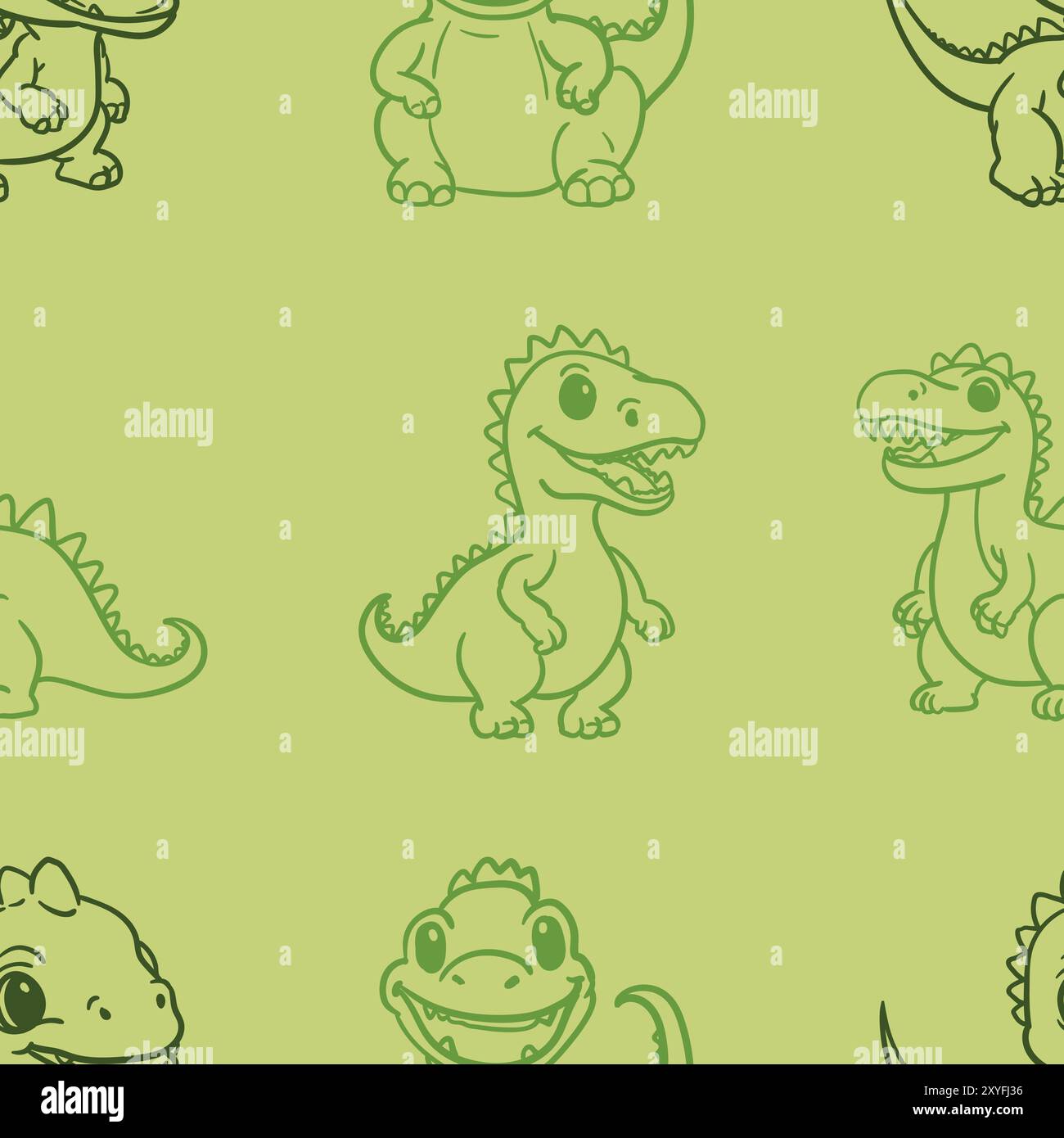 Seamless pattern with cute sketchy animals. Cartoon dinosaur motifs ...