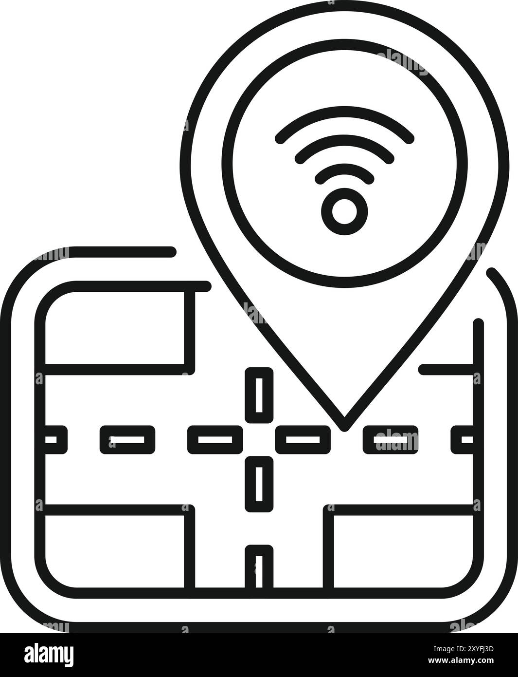Wifi location pin is marking a public network availability on a map ...