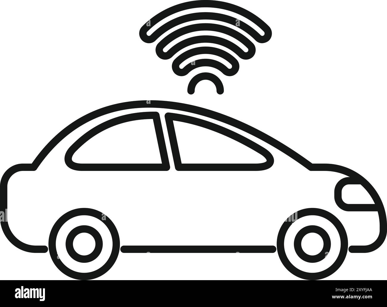 Line drawing of a car emitting a wifi signal, representing the concept ...