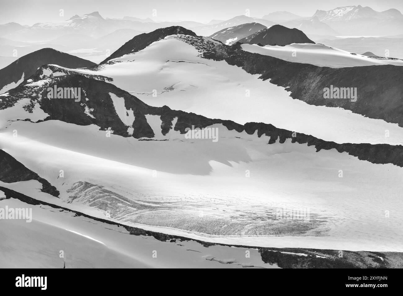 View over the Vardas Glacier, Sarek National Park, to peaks in ...
