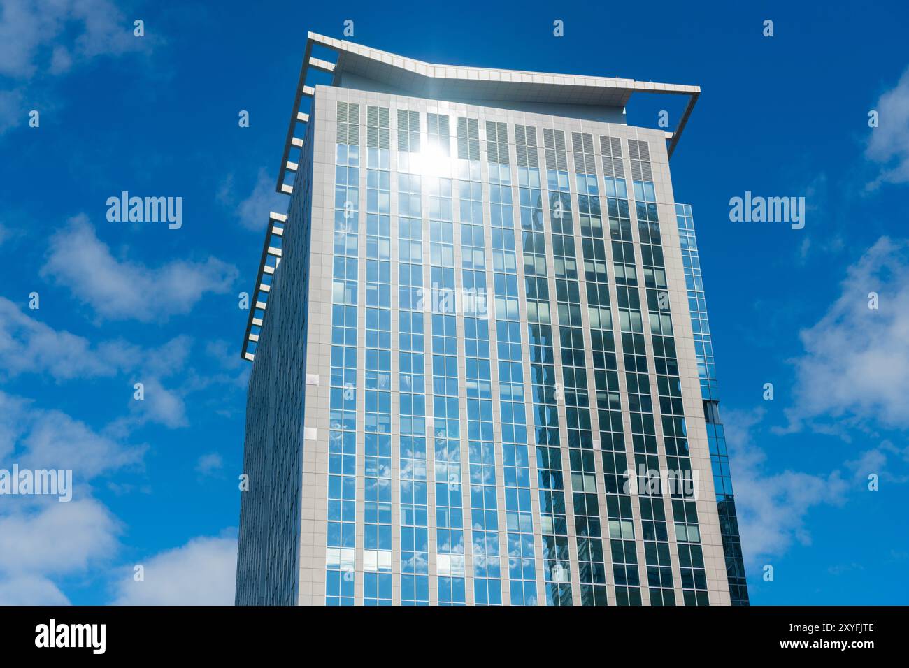Glass building in metropolis. Skyscraper perspective view. City ...
