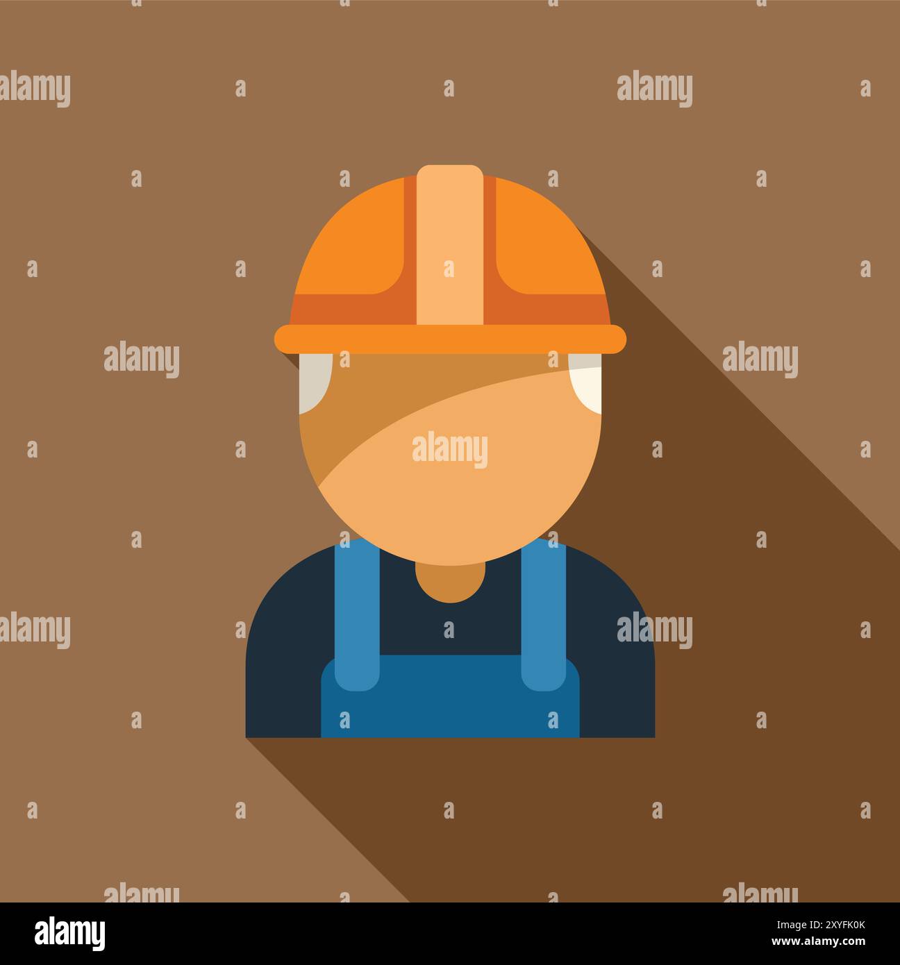 Generic construction worker wearing a hard hat and overalls in this flat design icon ...