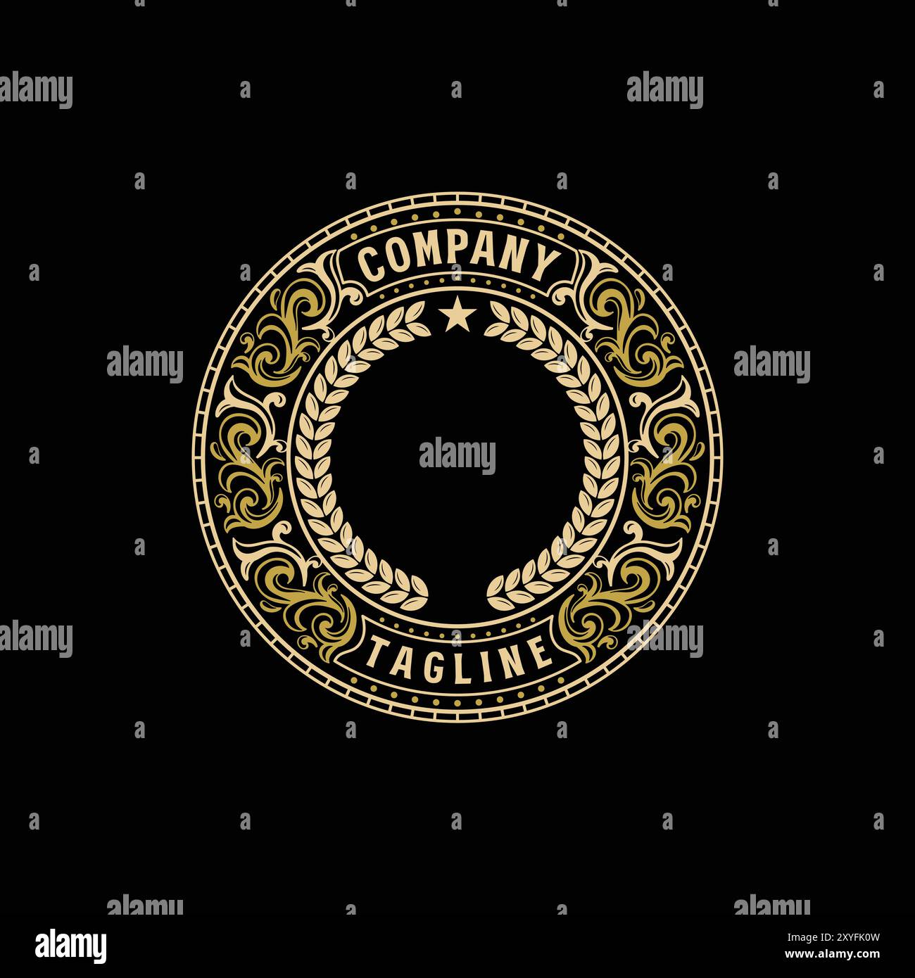 Circle Vintage Retro Golden Royal Frame Ornament or Art Deco Badge ...
