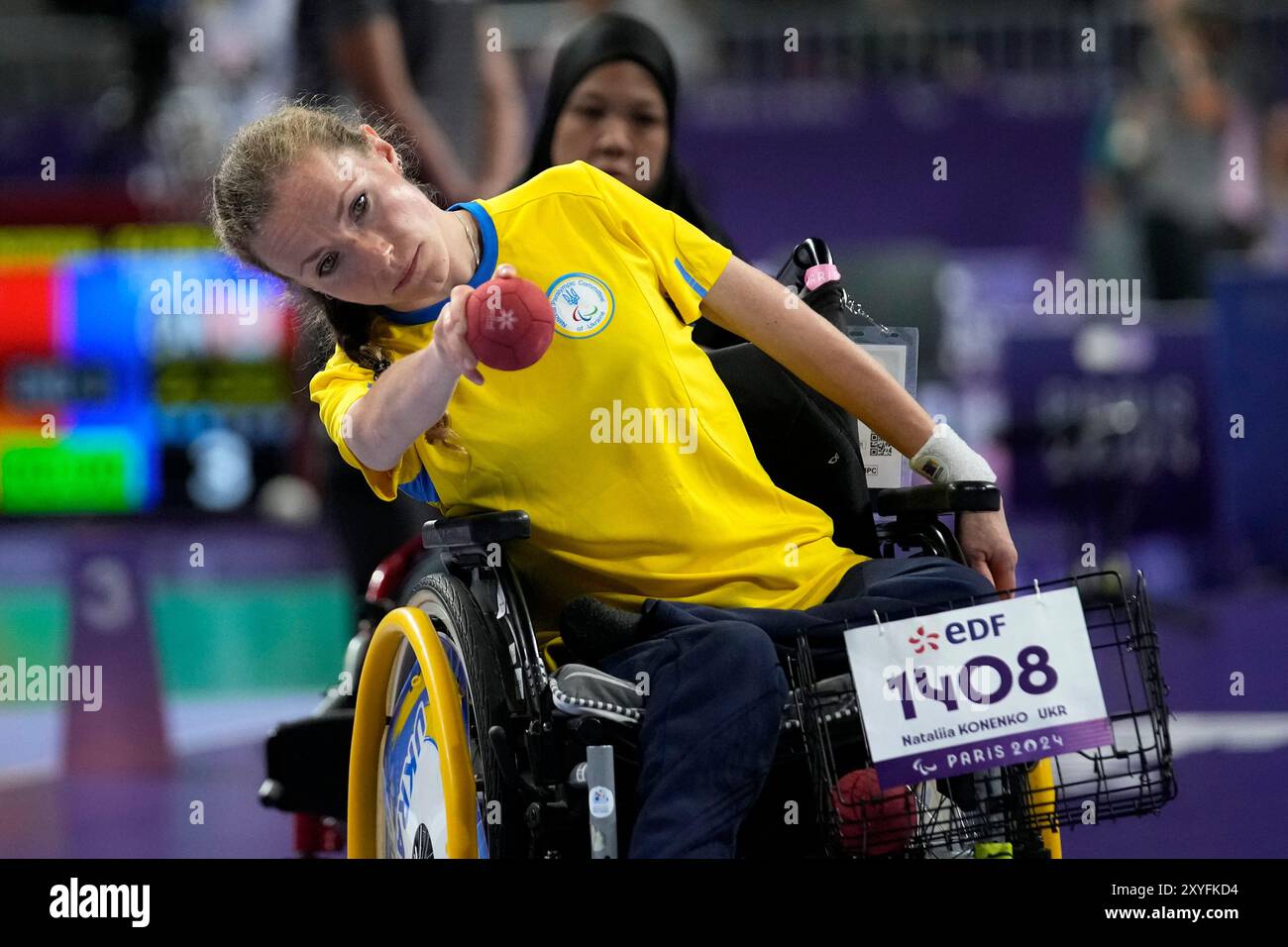 Nataliia Kononka of Ukraine competes against Mat Salim Noor Askuzaimey ...