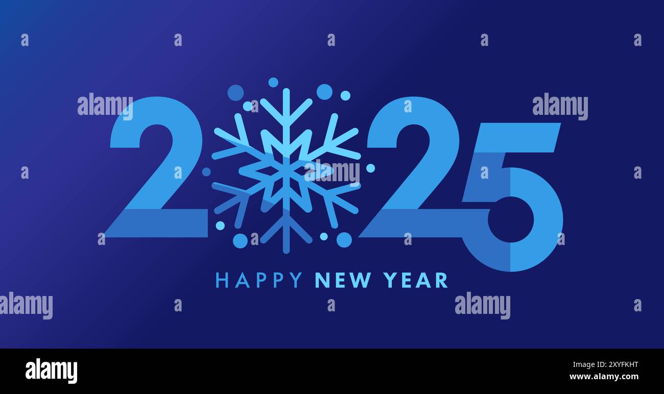 Happy New Year 2025 creative snowflake and typography numbers. Blue ...