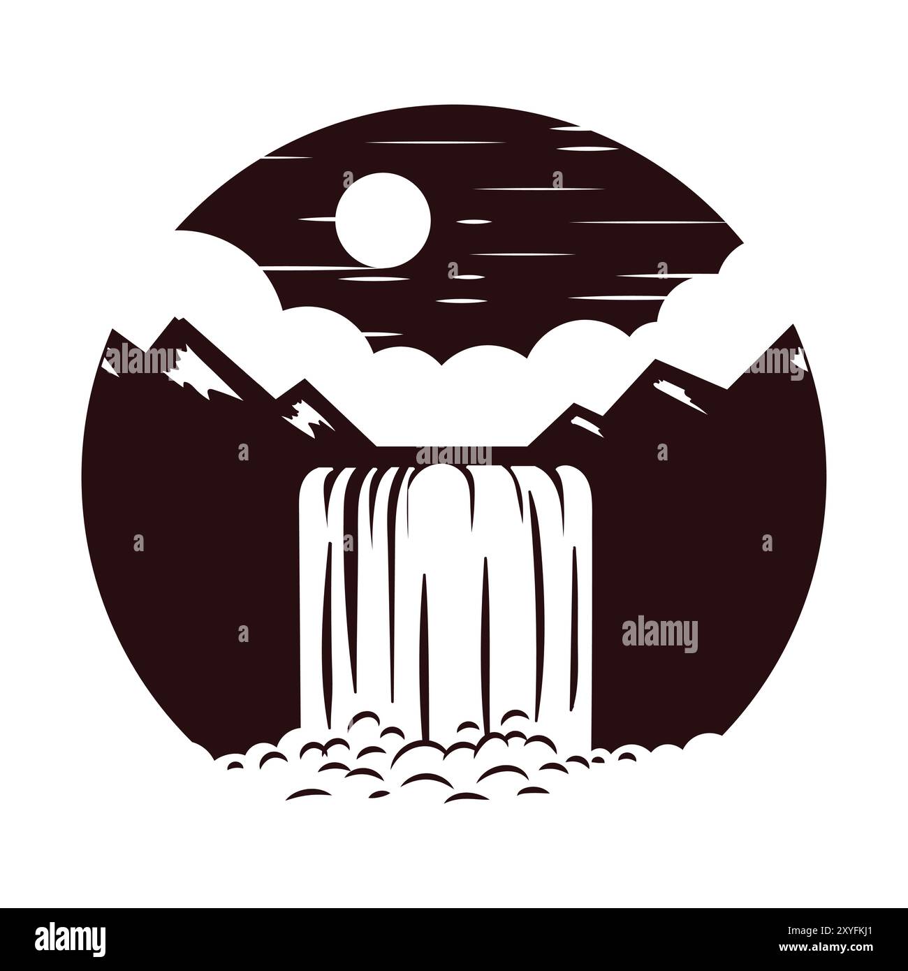 Circle Vintage Retro Mountain Waterfall Illustration Design Stock ...