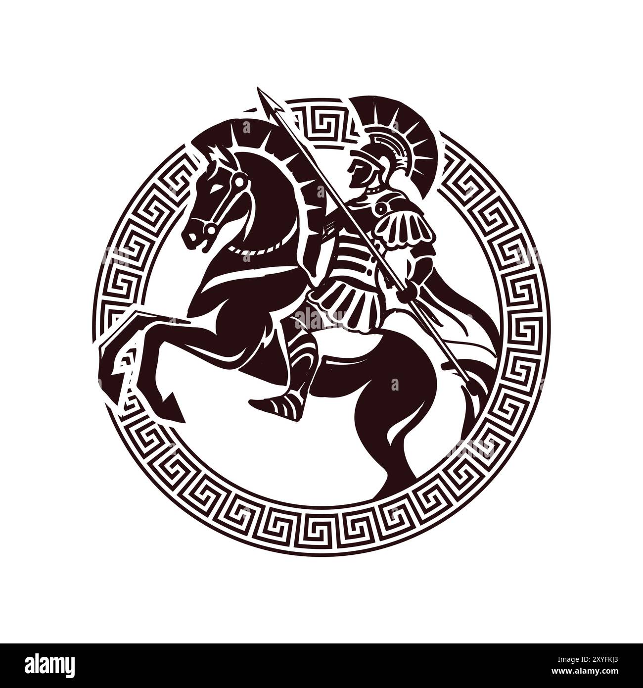 Retro Vintage Greek Sparta Spartan Horseback Knight Warrior with Coin ...