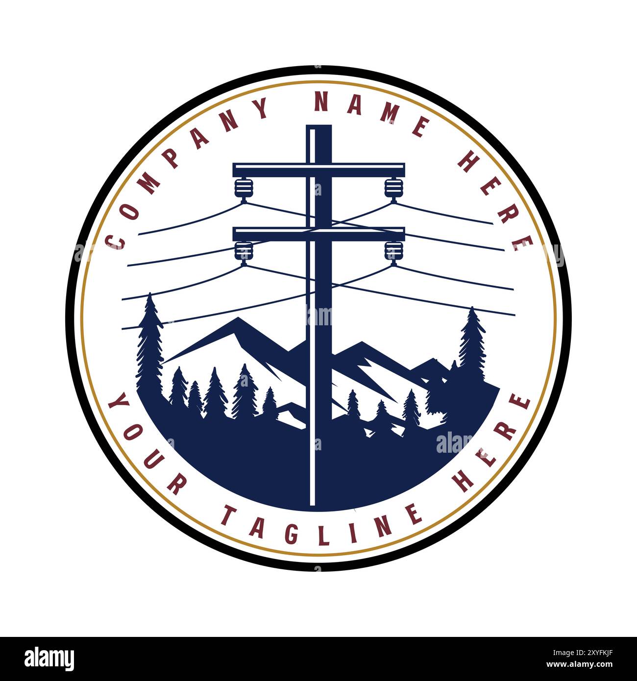 Vintage Retro Power Pole with Mountain Forest Badge Emblem Label Design ...