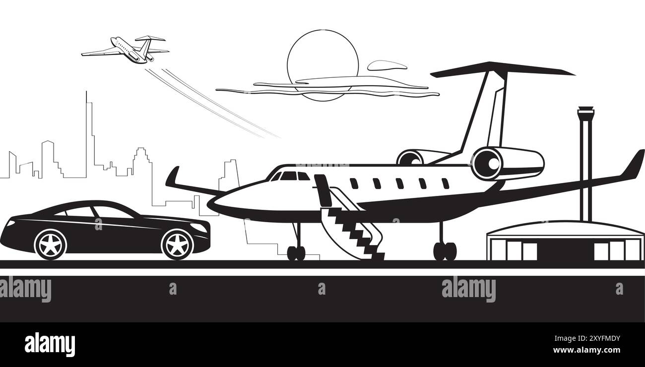 Private jet terminal at airport – vector illustration Stock Vector ...