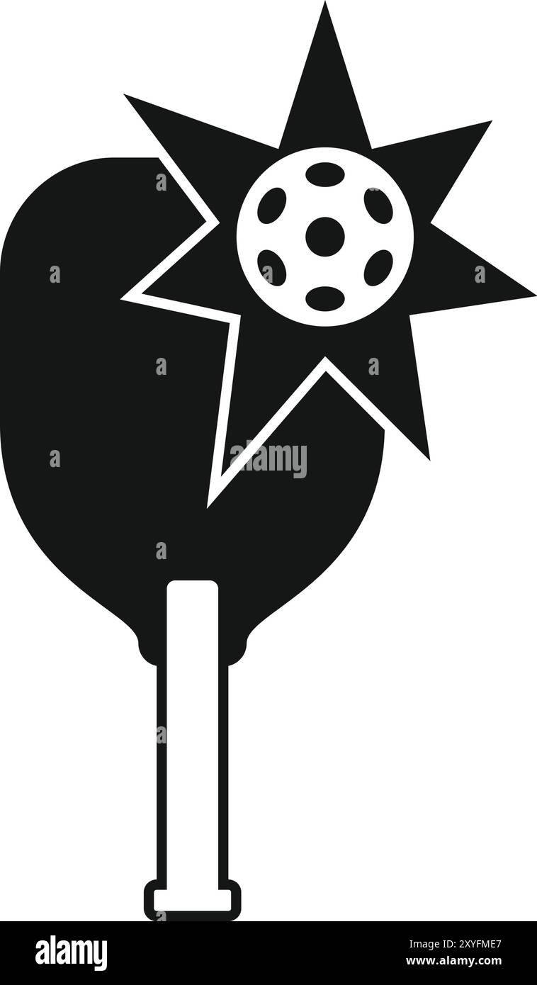 Solid black icon silhouette of a pickleball racket hitting a ball with ...