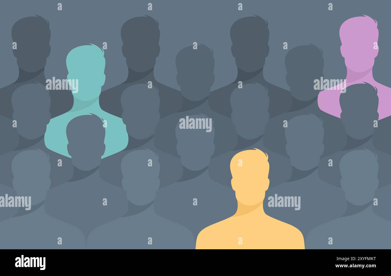 Colored human silhouettes among the gray crowd. Vector illustration in ...