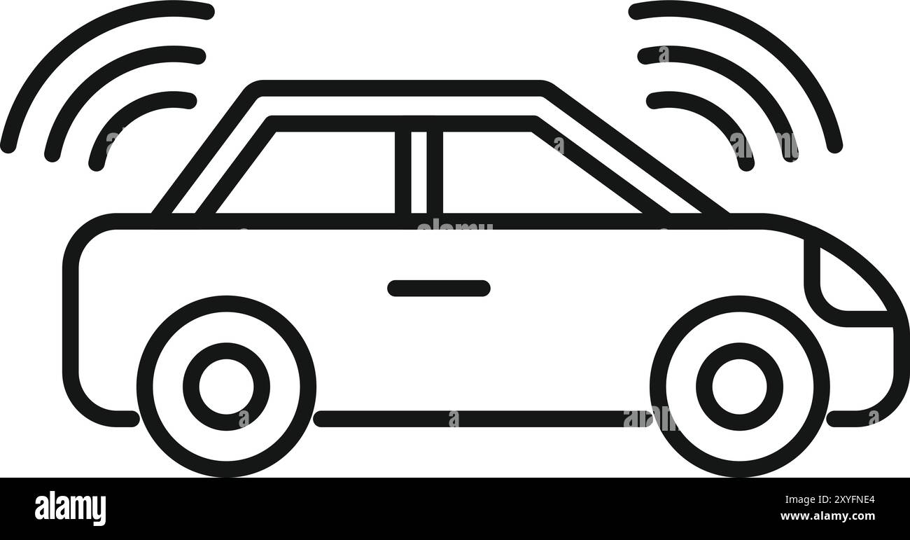 Outline icon of a modern car using a sensor system for self driving ...