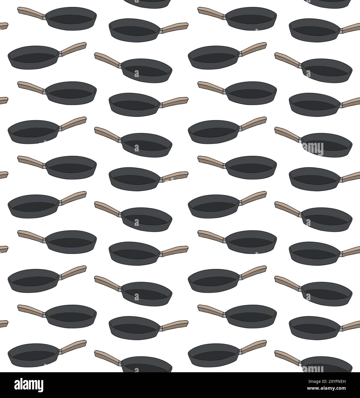 Vector seamless pattern of hand drawn doodle sketch colored frying pan ...