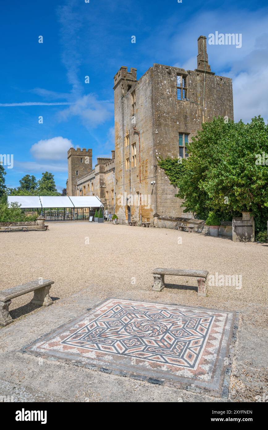 Replica Roman mosaic in front of Sudeley Castle, near Winchcombe ...
