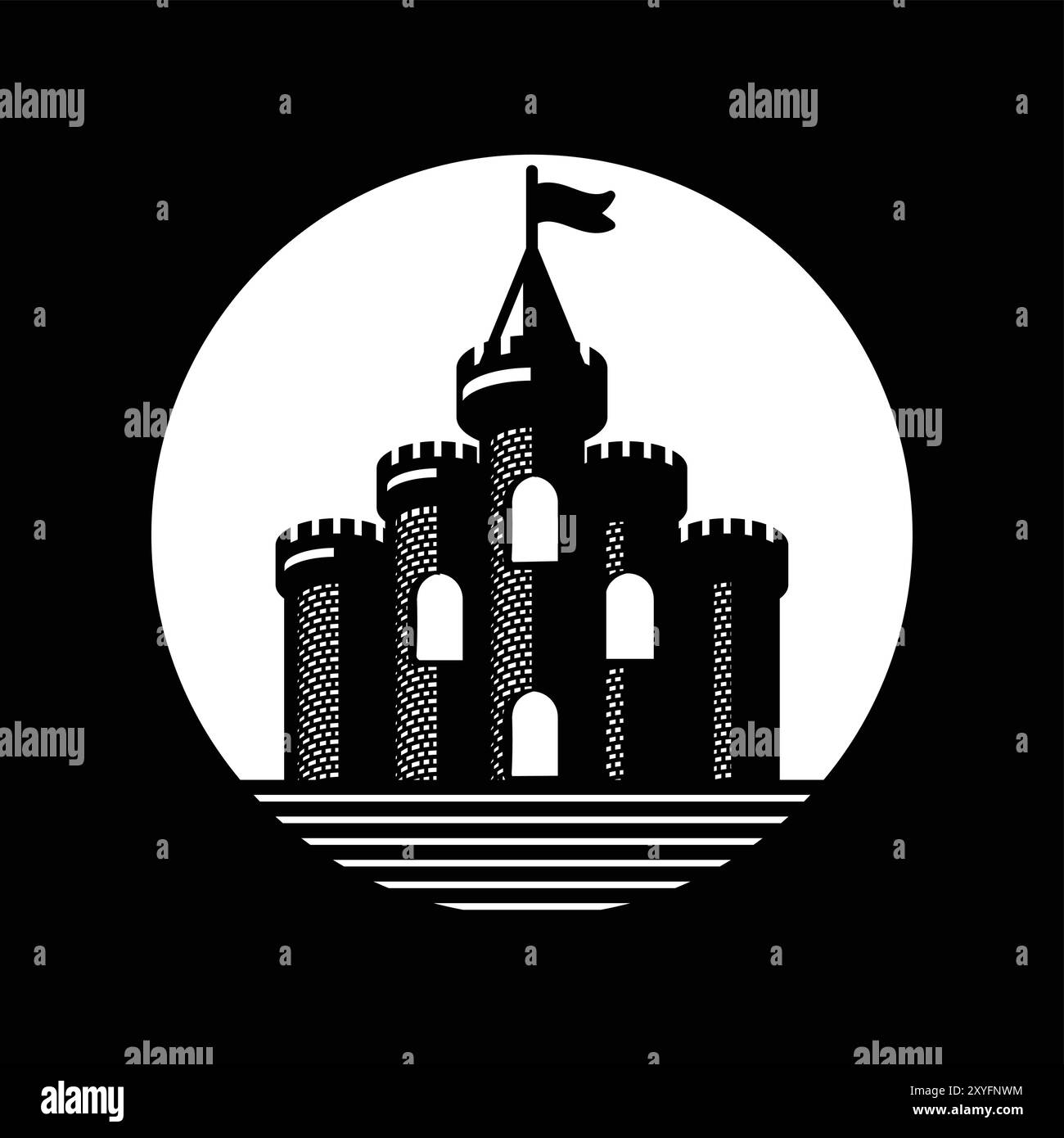 Circular Vintage Retro Old Brick Stone Castle Tower Palace Kingdom with ...