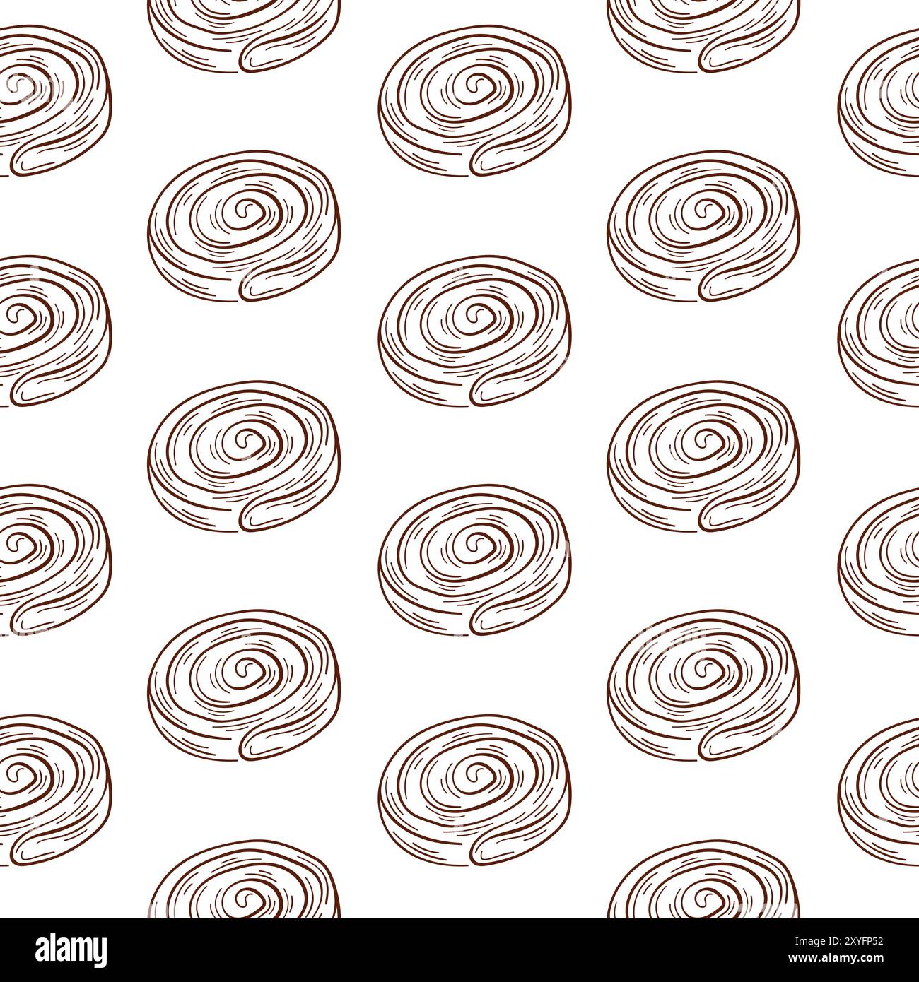 Cinnamon Roll seamless pattern in lone art style. Bakery wrapping paper ...